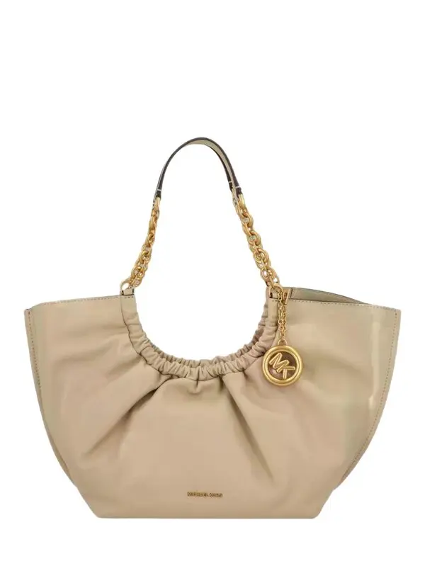 Michael Kors Large Indie Logo-charm Ruched-detailing Tote Bag - Neutrals