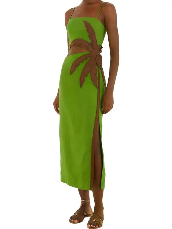Farm Rio Palm-tree Cut-out Midi Dress - Green