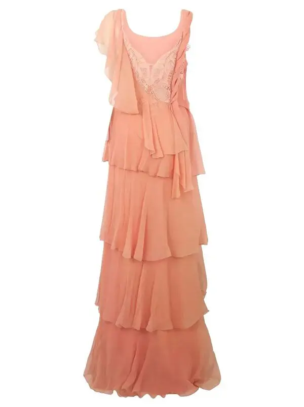 Alberta Ferretti Ruffled Silk Maxi Dress - Pink