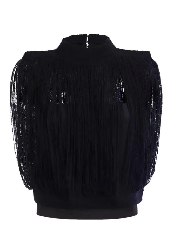 Fabiana Filippi High Neck Sleeveless Fringe Top - Blue