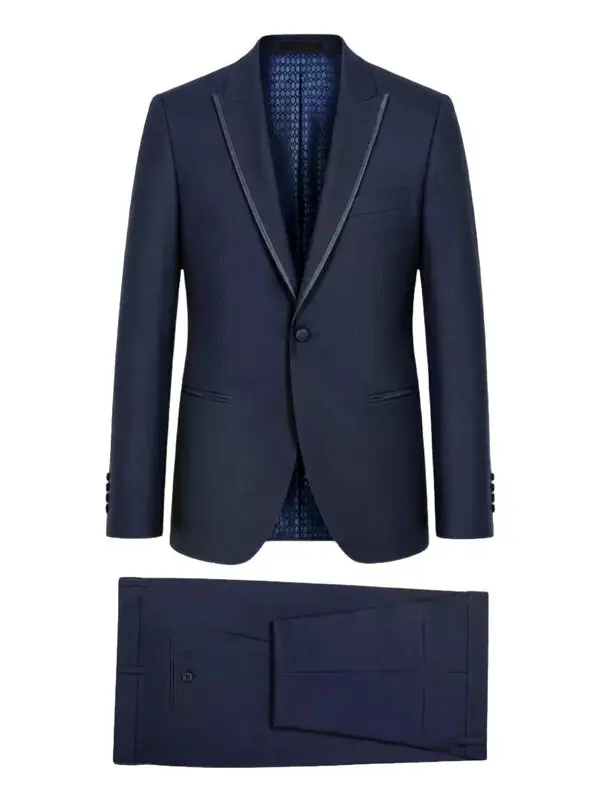 RAMON SANJURJO Satin-trim Peaked-lapel Dinner Suit - Blue