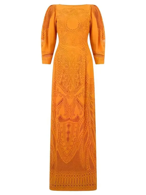 Alberta Ferretti Lace Detail Maxi Dress - Orange