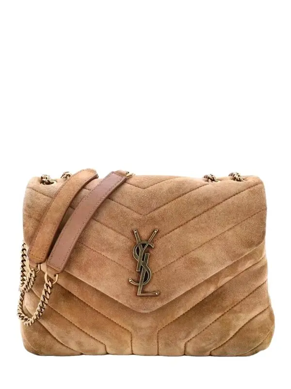 Saint Laurent Loulou Matelasse Chevron Suede Small Shoulder Bag - Brown