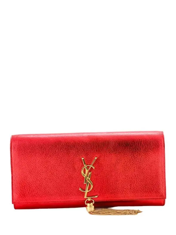Saint Laurent Classic Monogram Tassel Leather Clutch Bag - Metallic