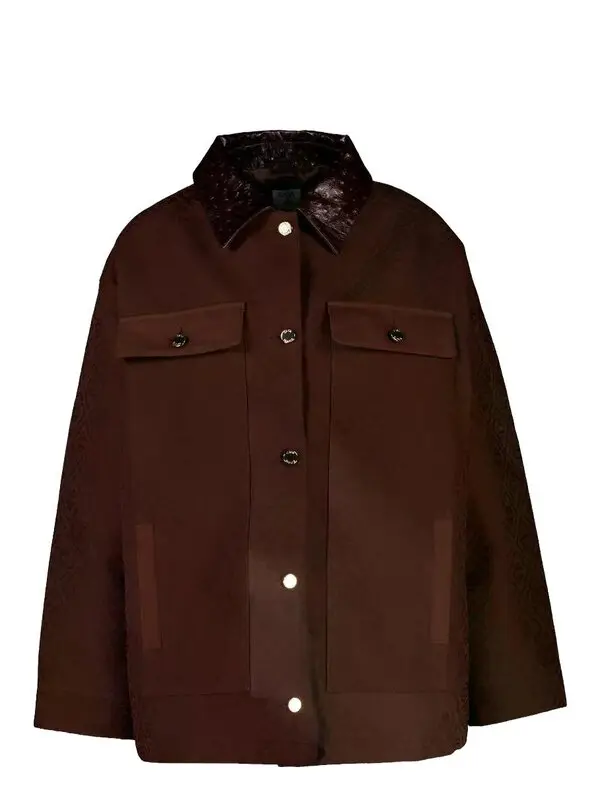 Casablanca Logo Jacquard Leather Collar Jacket - Brown