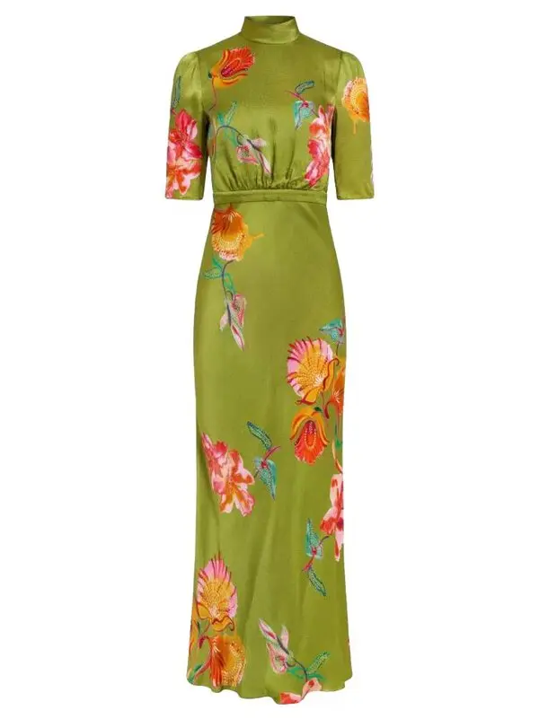Saloni Maxi Adele-b Floral Print Dress - Green
