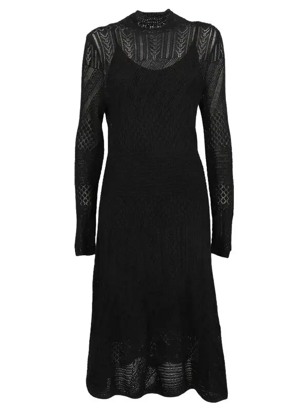 Polo Ralph Lauren Crochet Knit High Neck Long Sleeve Dress - Black
