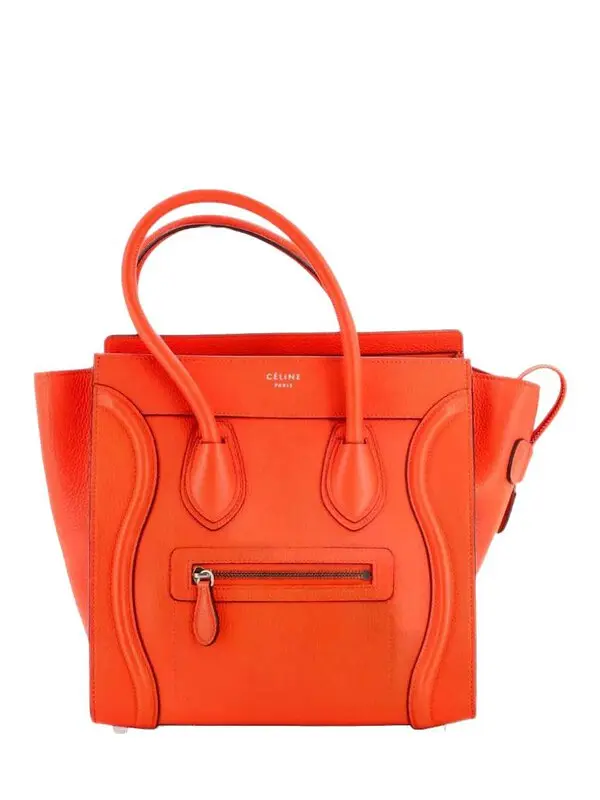 Celine Luggage Bag Grainy Leather Micro Tote Bag - Orange