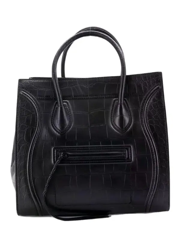 Celine Phantom Bag Crocodile Embossed Leather Medium Tote - Black