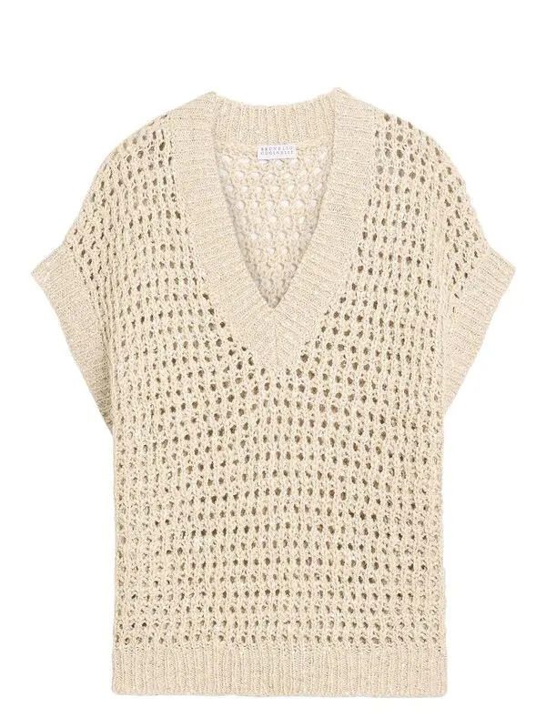 Brunello Cucinelli Embellished Open-knit Vest - Beige