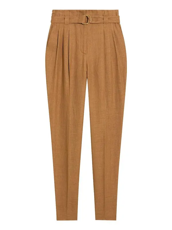 Another Tomorrow Linen-blend Twill Tapered Pants - Camel