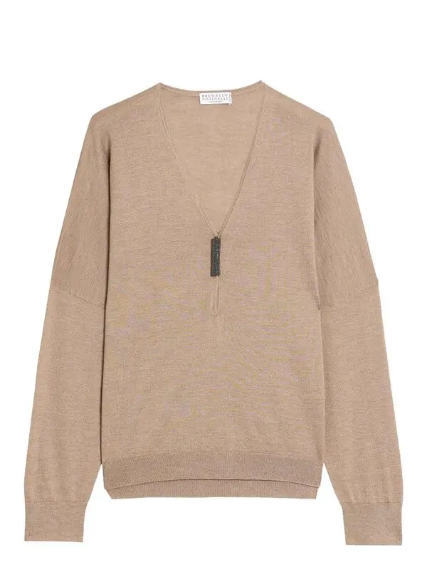 Brunello Cucinelli Beadembellished Cashmere And Silkblend Sweater - Sand