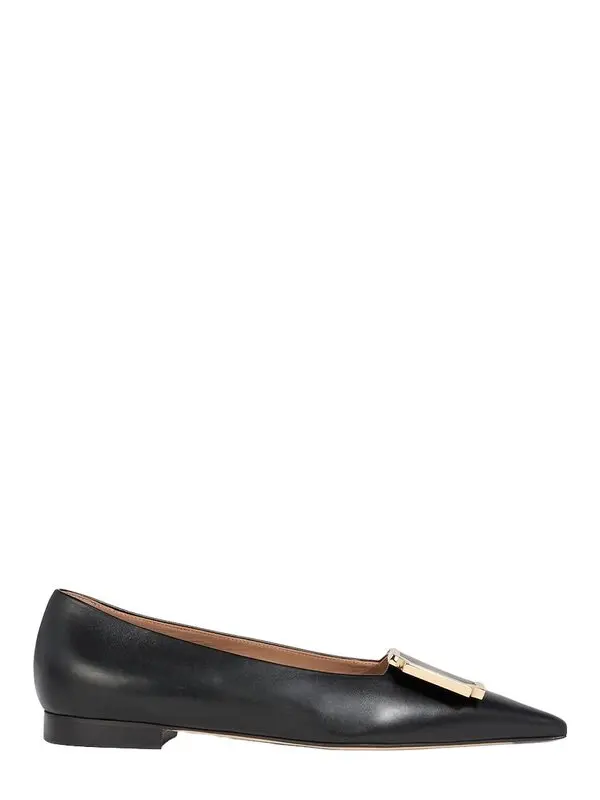 MALONE SOULIERS Hayes Embellished Leather Pointtoe Flats - Black