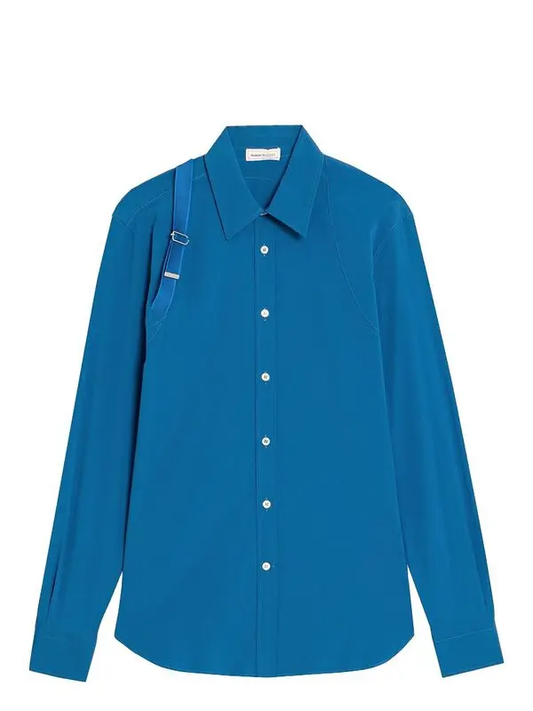 Alexander McQueen Strapdetailed Cottonblend Poplin Shirt - Azure