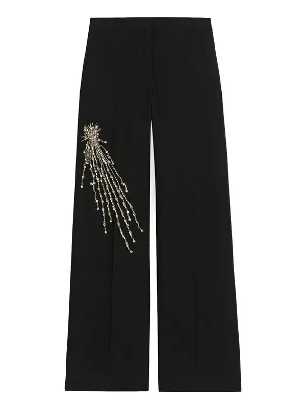 Alexander McQueen Embellished Grain De Poudre Wool Wide-leg Pants - Black