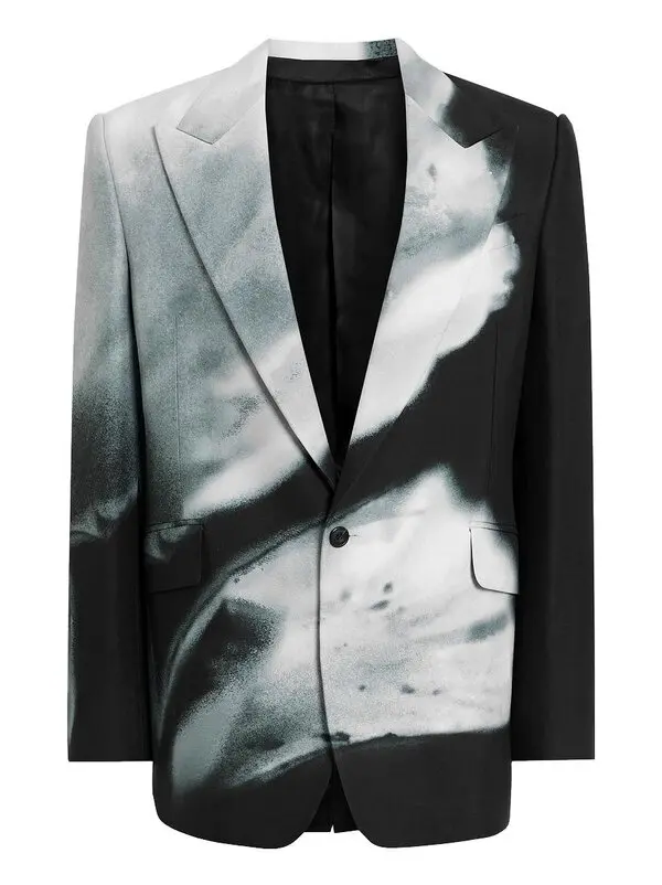 Alexander McQueen Printed Grain De Poudre Blazer - Black