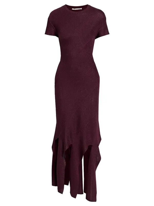 Stella McCartney Fringed Metallic Stretch-knit Midi Dress - Plum