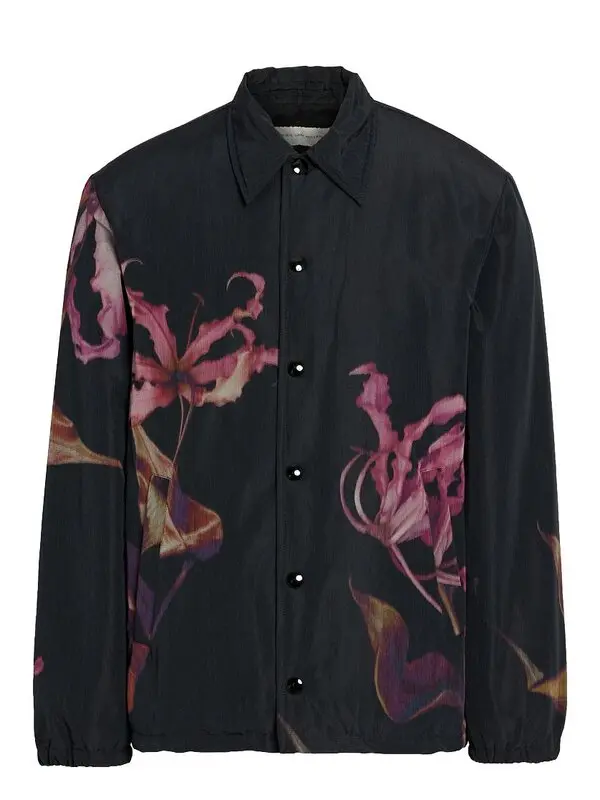 Dries Van Noten Floral Print Wool Blend Jacket - Black