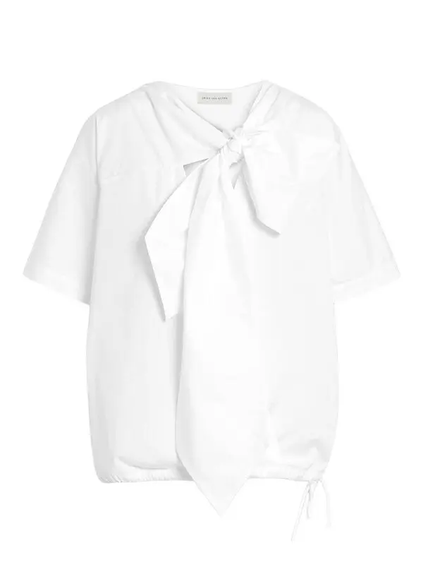 Dries Van Noten Cotton Poplin Shirt With Tie Detail - White