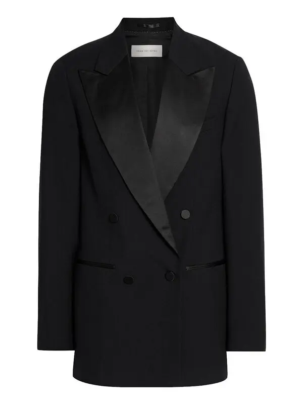 Dries Van Noten Doublebreasted Wool And Silkblend Twill Blazer - Black