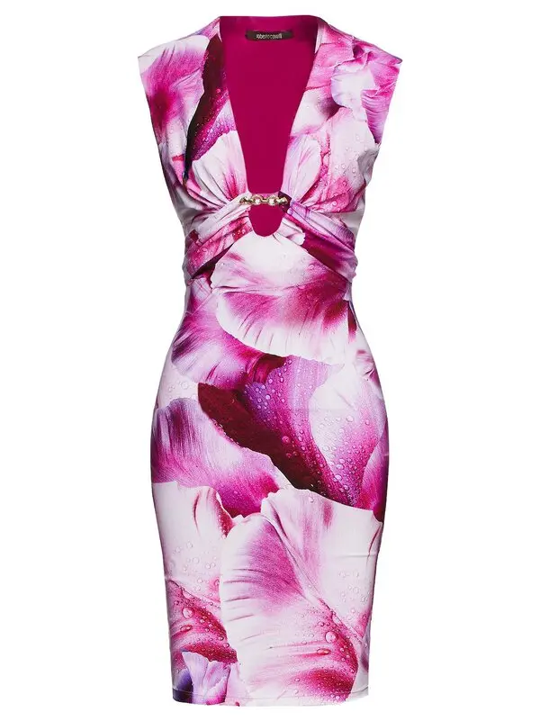 Roberto Cavalli Embellished Floralprint Jersey Dress - Purple