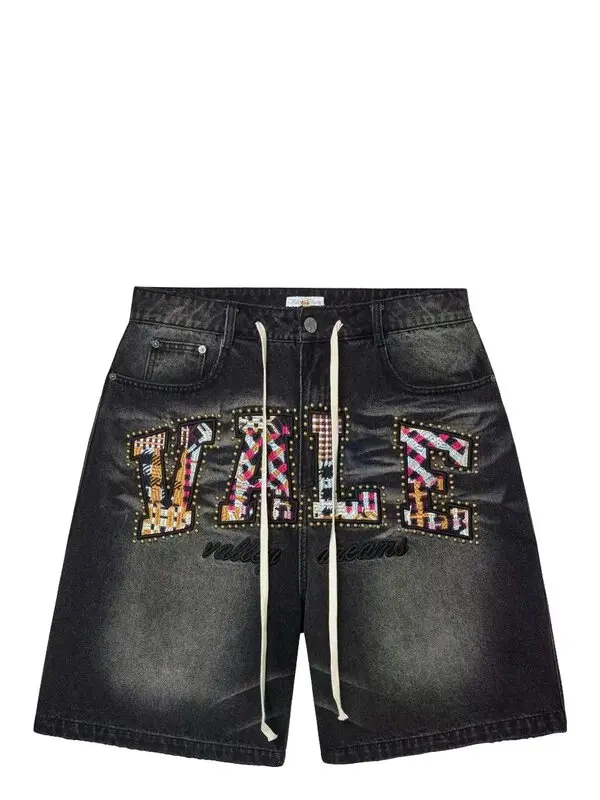 VALE FOREVER Drawstring Embellished Denim Shorts - Black