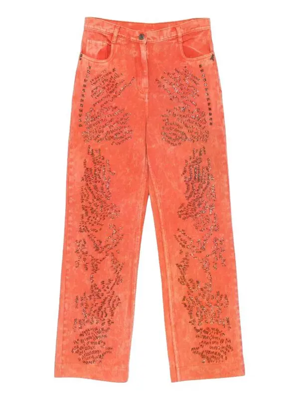 Patrizia Pepe Acid-wash Bead-embellished Jeans - Orange