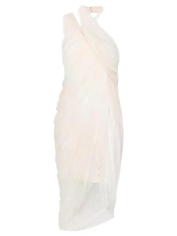 Balmain Draped Asymmetric Hem Mini Dress - Neutrals