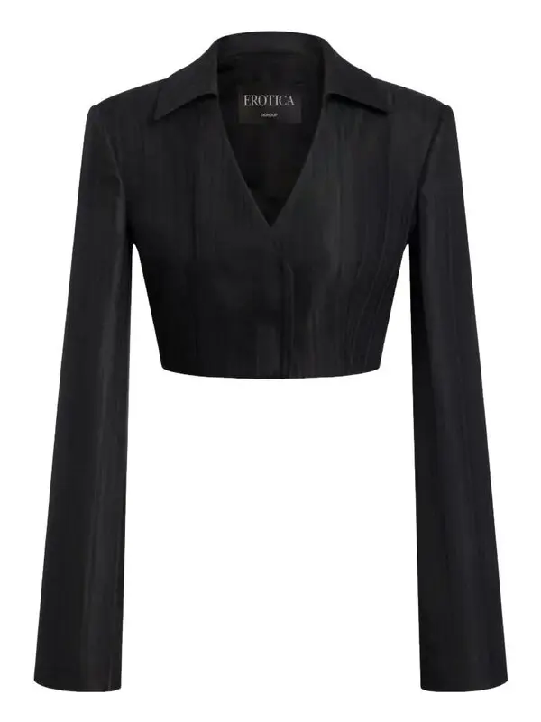 DONDUP Pinstripe Cropped V-neck Jacket - Black