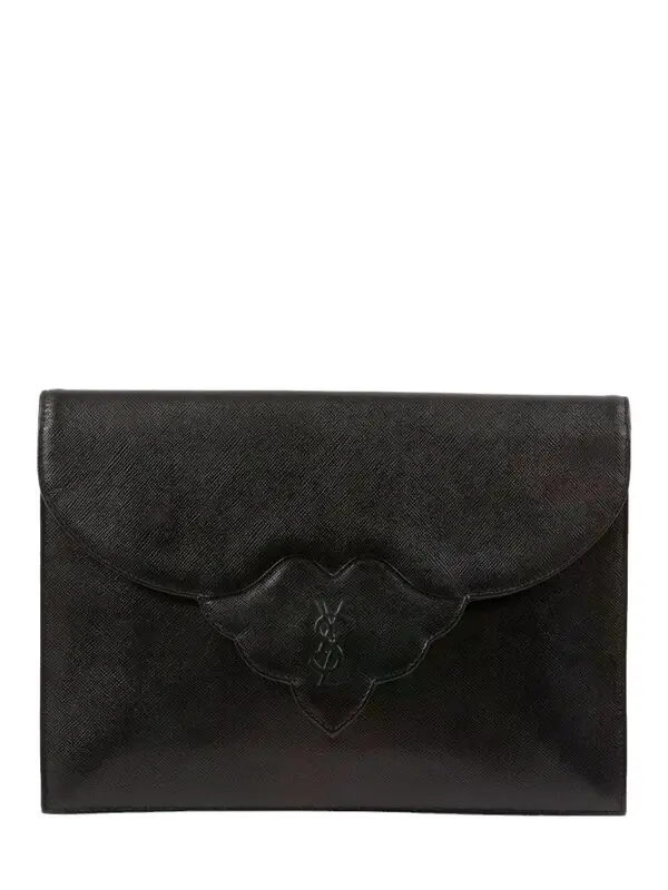 Saint Laurent Logo Embossed Clutch Bag - Black