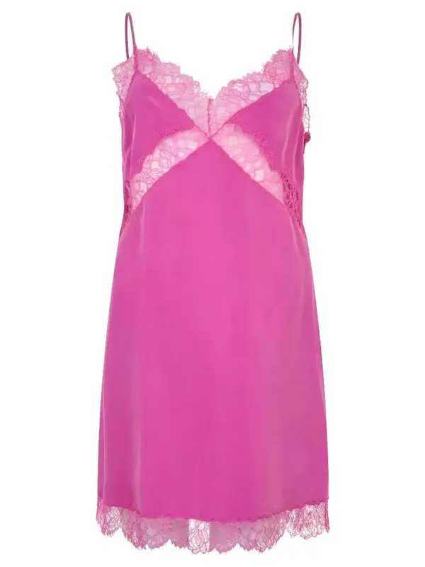 Alberta Ferretti Lace Trim Silk Mini Dress - Pink