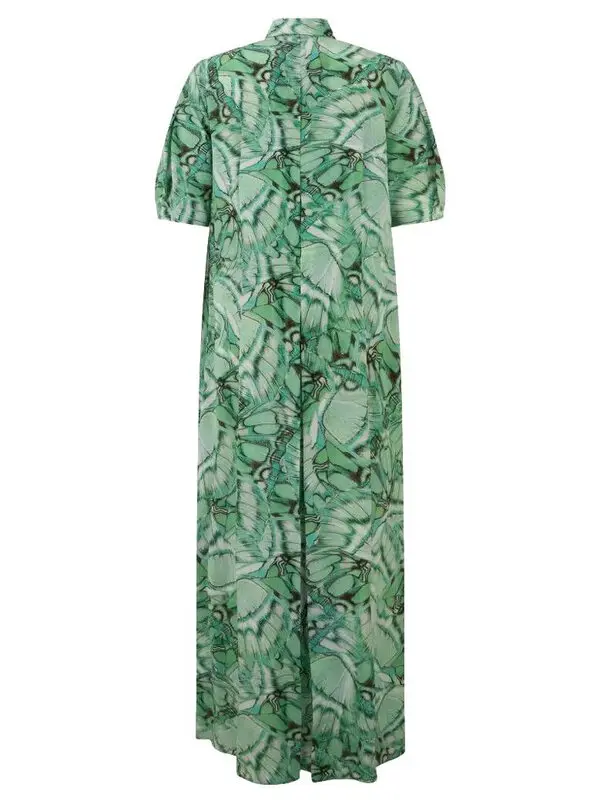 Alberta Ferretti Butterfly Print Silk Maxi Dress - Green