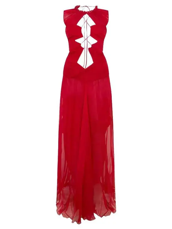 Alberta Ferretti Sleeveless Ruched Cut-out Maxi Dress - Red