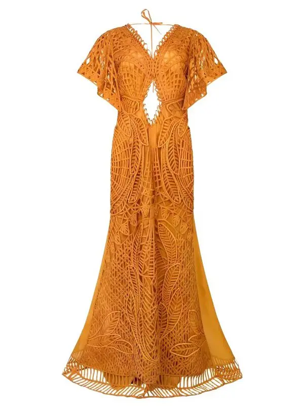 Alberta Ferretti Cut-out Silk Party Dress - Orange