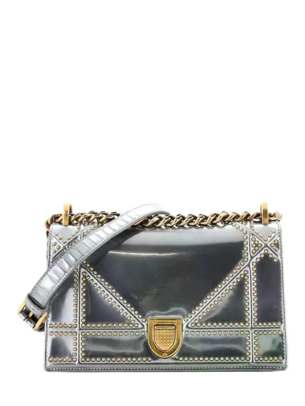 Dior Diorama Flap Bag Studded Patent Small Crossbody Bag - Silver