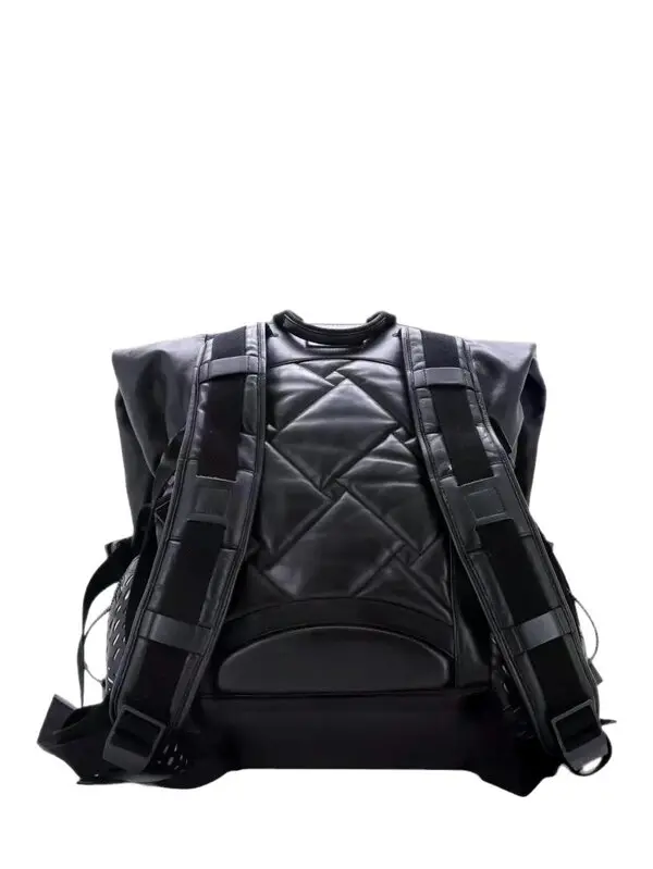 Bottega Veneta Fold Over Leather Backpack With Perforated Detail - Black