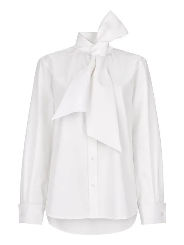 Saint Laurent Lavallière Collar Poplin Shirt - White