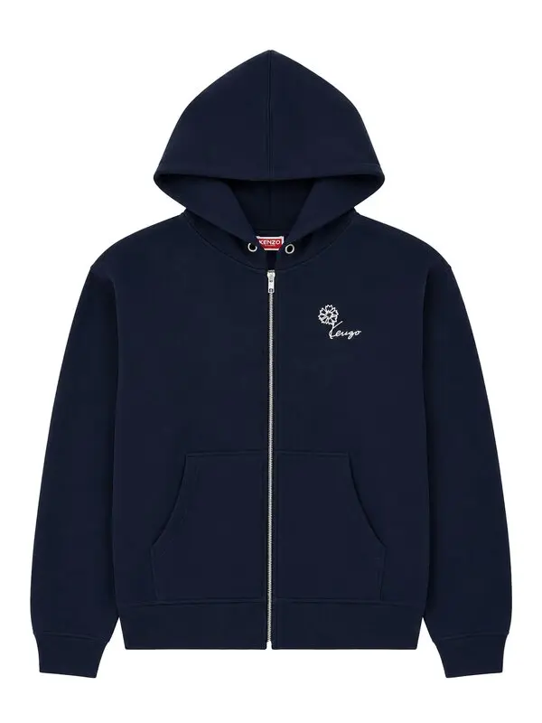 Kenzo Zip-up Hoodie With Floral Print - Blue