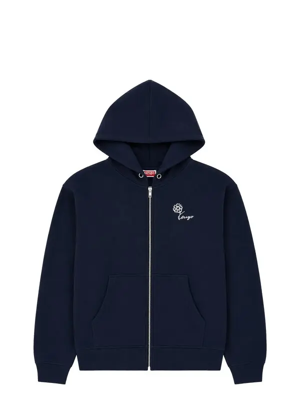 Kenzo Zip-up Hoodie With Floral Print - Blue