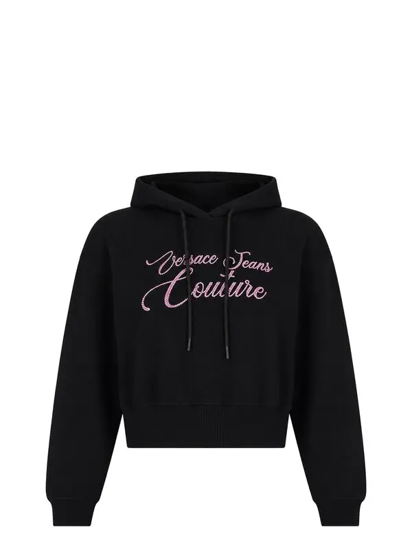 Versace Cropped Logo Hoodie - Black