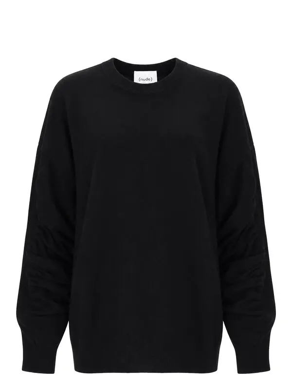 NUDE Crew Neck Knit With Gathered Sleeves - Black