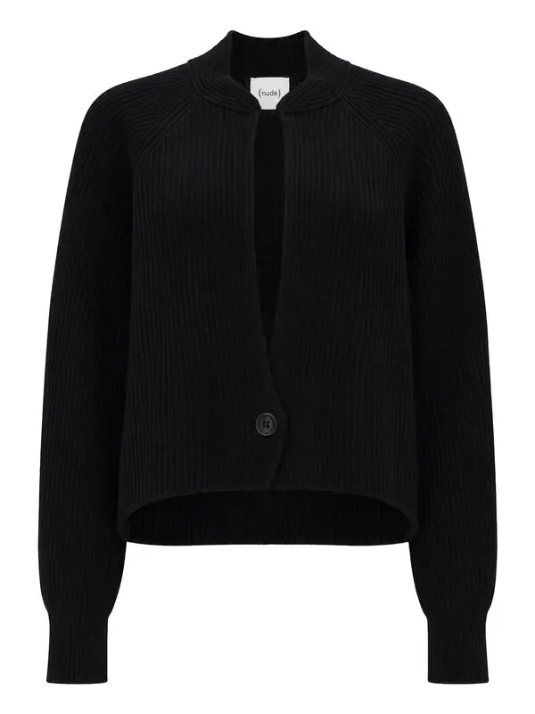 NUDE Ribbed Mini Knit Cardigan - Black