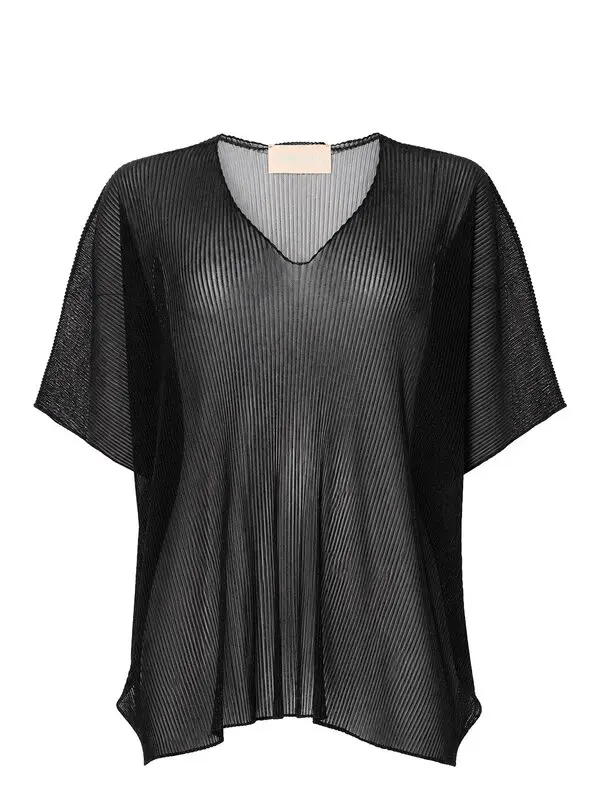 CIRCUS HOTEL V-neck Pleated Top - Black