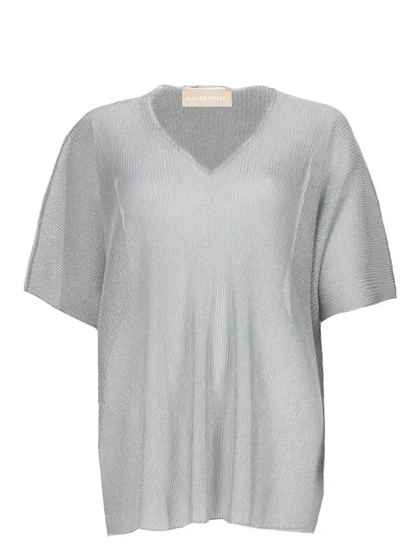 CIRCUS HOTEL V-neck Knit Top - Silver