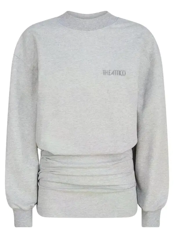 Attico Logo Embroidered Ruched Jersey Dress - Grey