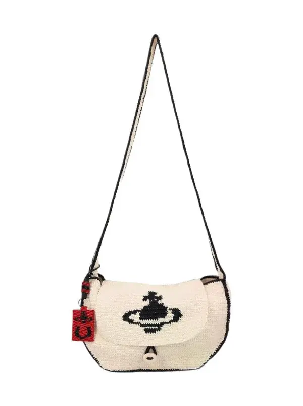 VIVIENNE WESTWOOD Lucky Halfmoon Orb-motif Crochet Shoulder Bag - Neutrals