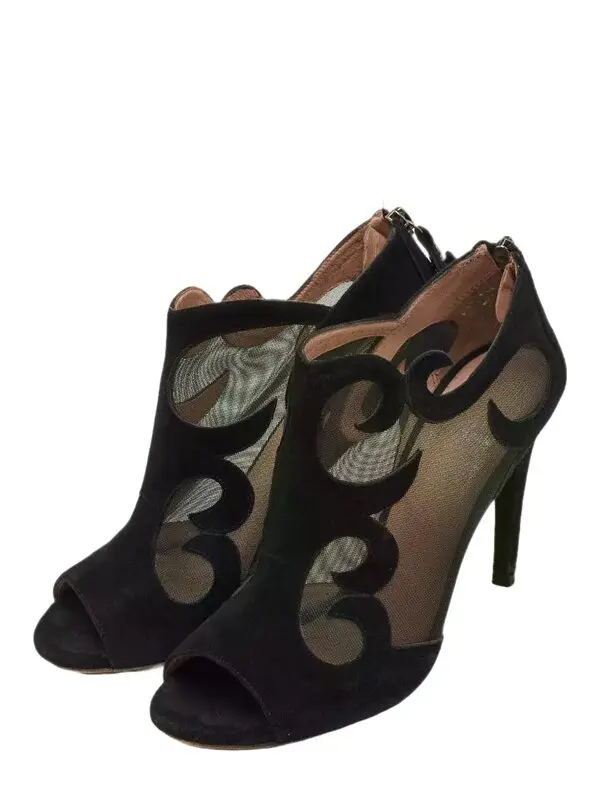 STUART WEITZMAN Suede And Mesh Paneled Open-toe Stiletto Ankle Boots - Black