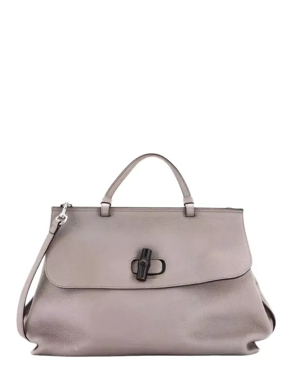 Gucci Bamboo Daily Top Handle Bag Leather Large Satchel - Grey