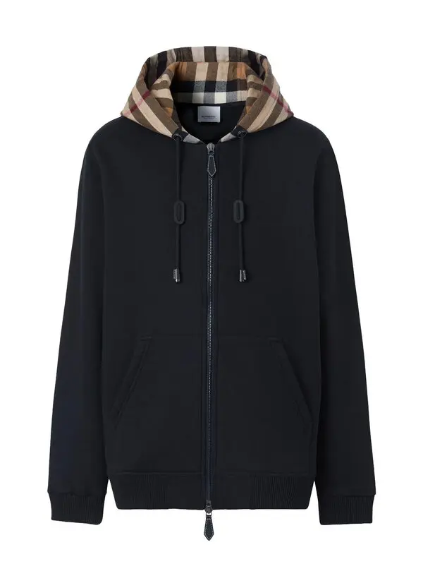 Burberry Checked Hooded Zip-up Sweatshirt - Nero