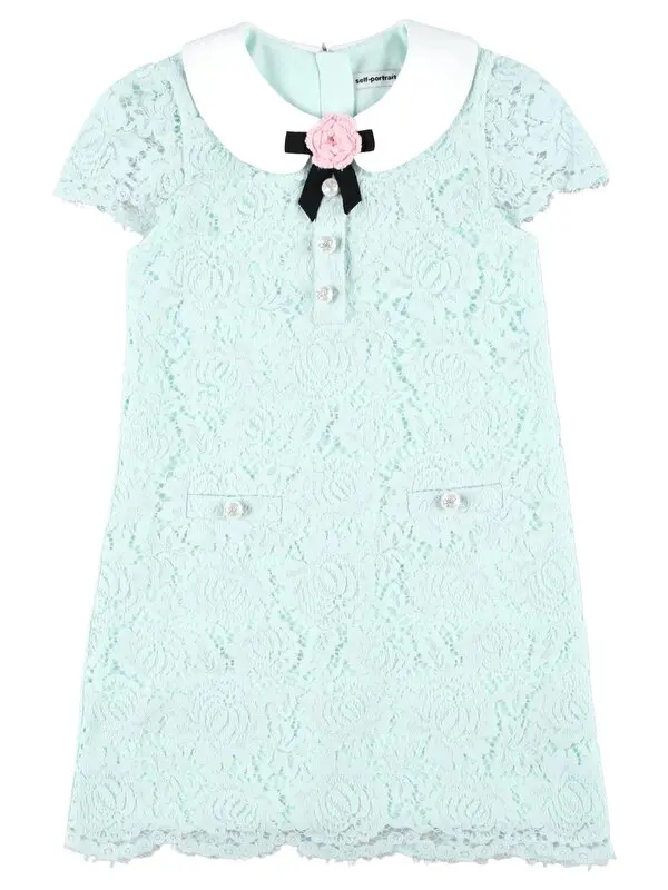 SELF-PORTRAIT Lace Mini Dress With Bow Detail - Verde